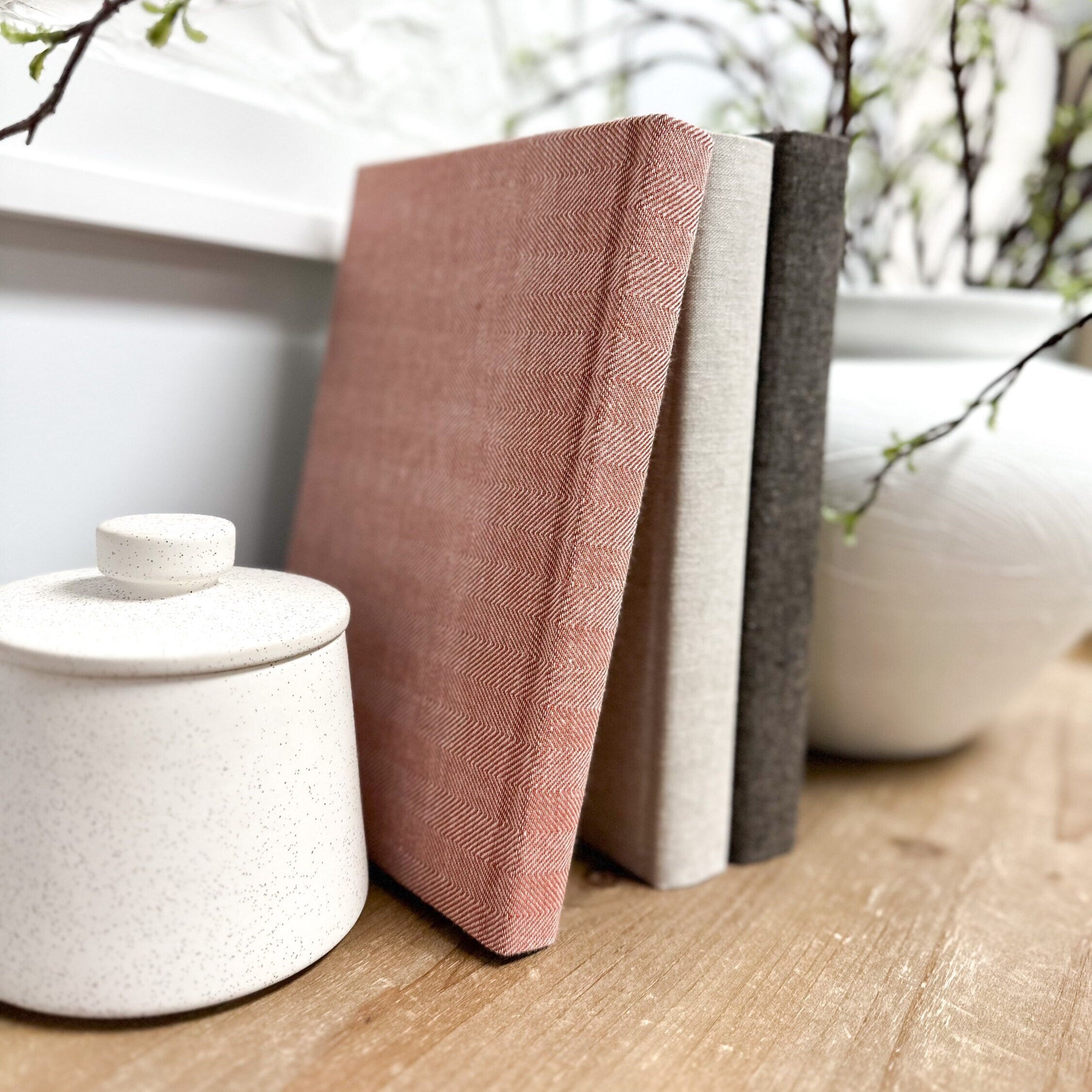 Linen Covered Books for Bookshelf Decor – Elements