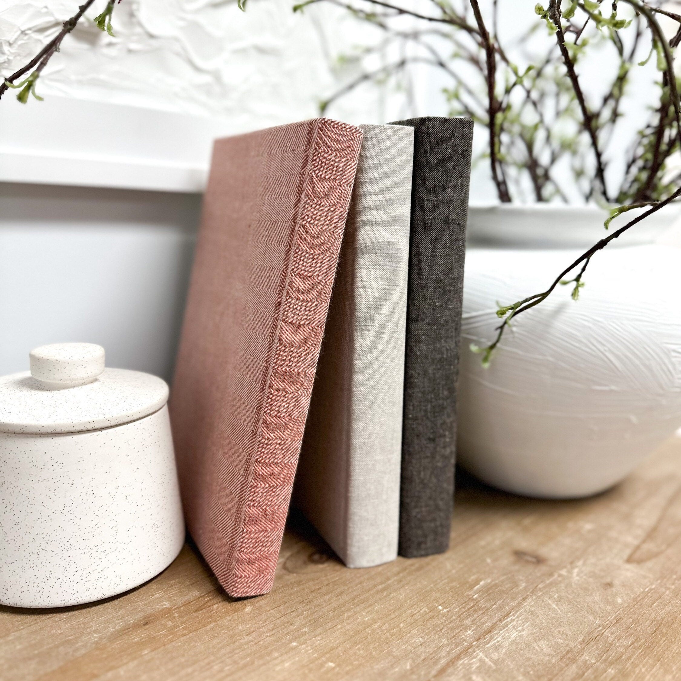 Linen Covered Books for Bookshelf Decor – Elements