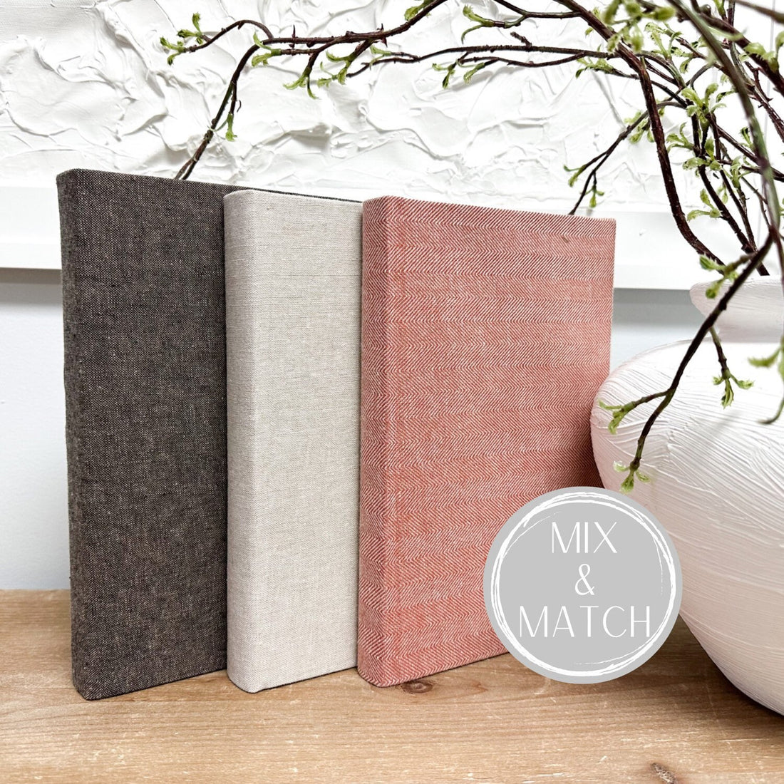 Linen Covered Books for Bookshelf Decor – Elements
