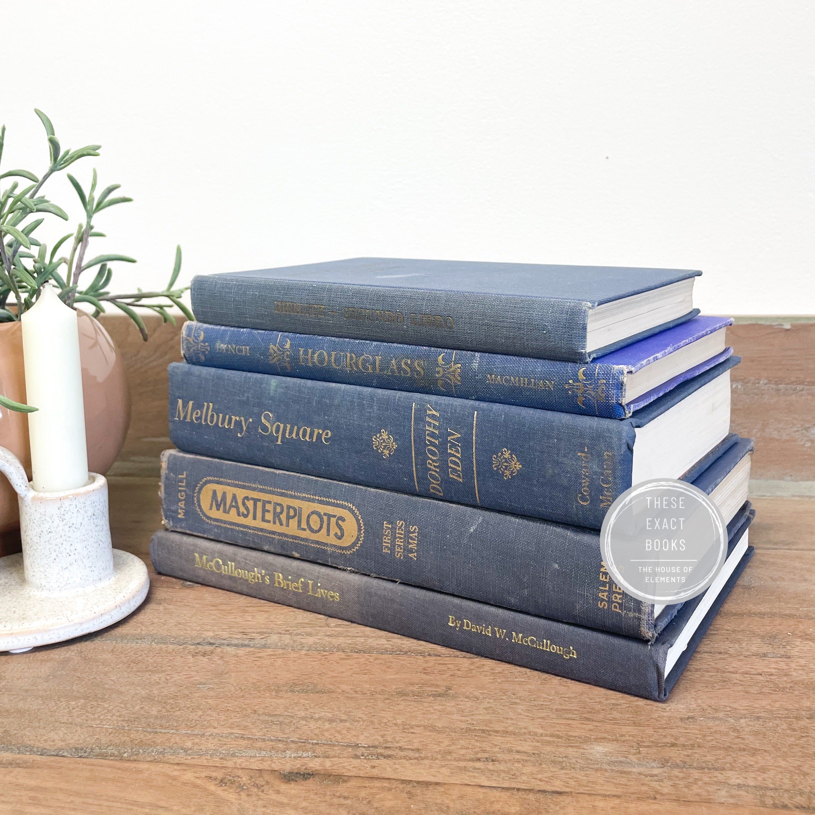 Vintage Blue Book Set for Shelf Decor – Elements
